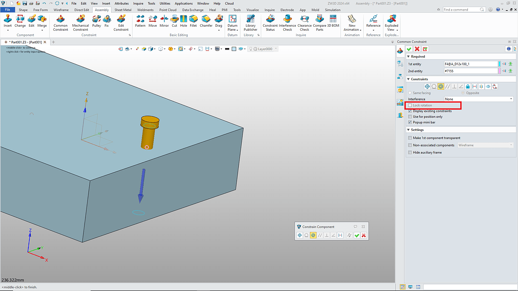Lock rotation in concentric constraint in assembly zw3d 2024 - ZW3D CAD ...
